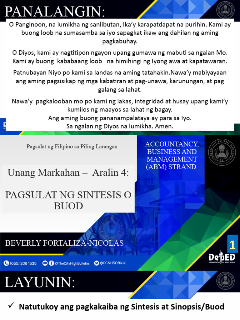 Pagsulat NG Filipino Sa Piling Larangan Week 4 Pagsulat NG Sintesis o ...