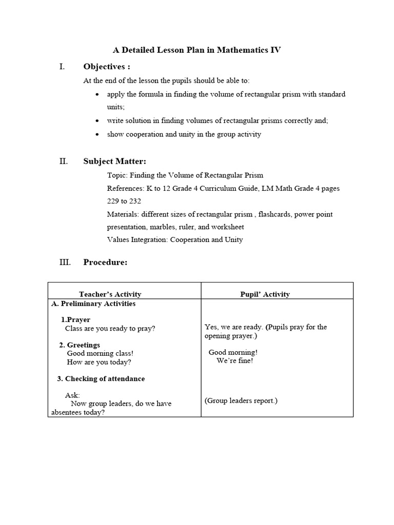 Detailed Lesson Plan in Math4 Co2 | PDF | Length | Volume
