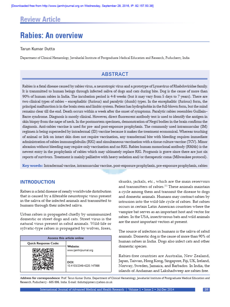 Rabies An Overview | PDF | Rabies | Vaccines