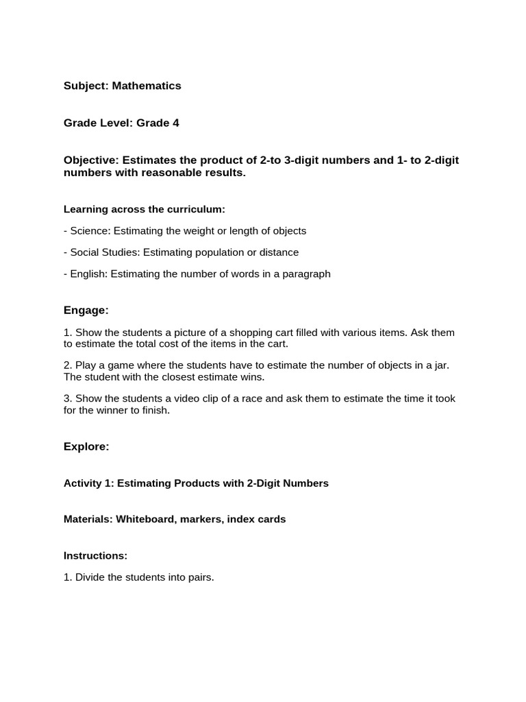 Lesson Plan | PDF | Estimation | Rubric (Academic)