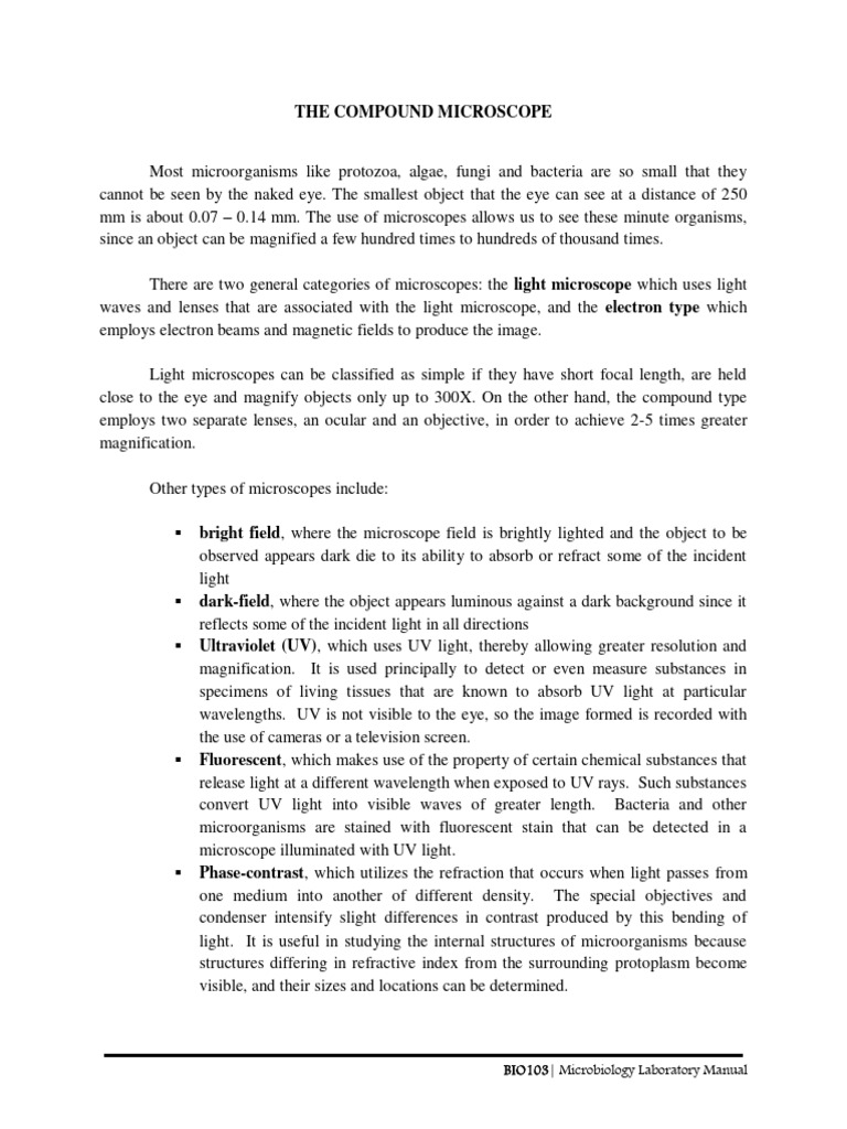The Compound Microscope PDF | PDF | Microscope | Angular Resolution