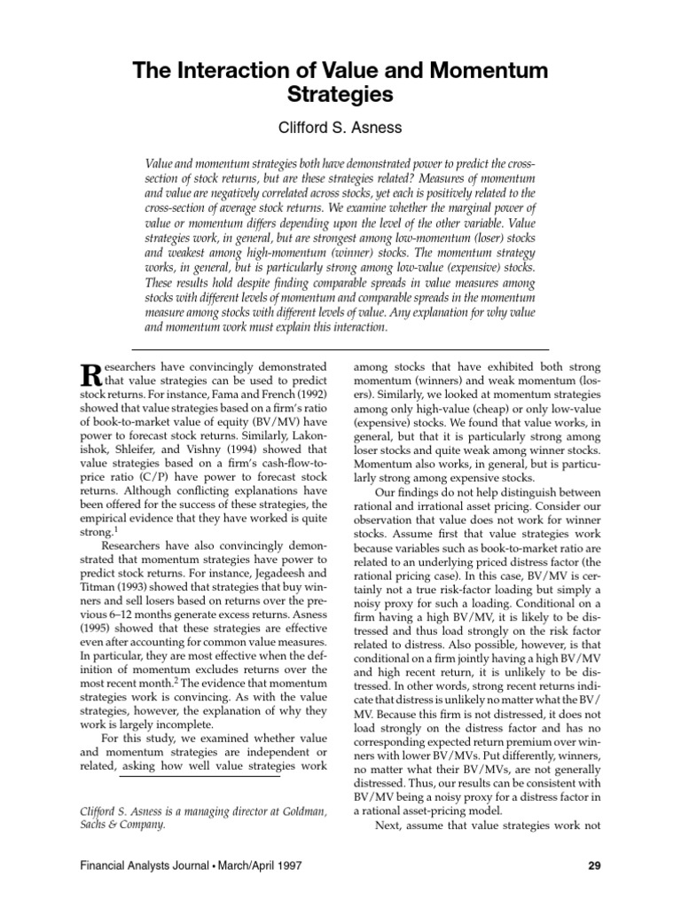 The Interaction of Value and Momentum Strategies | PDF | Stocks ...