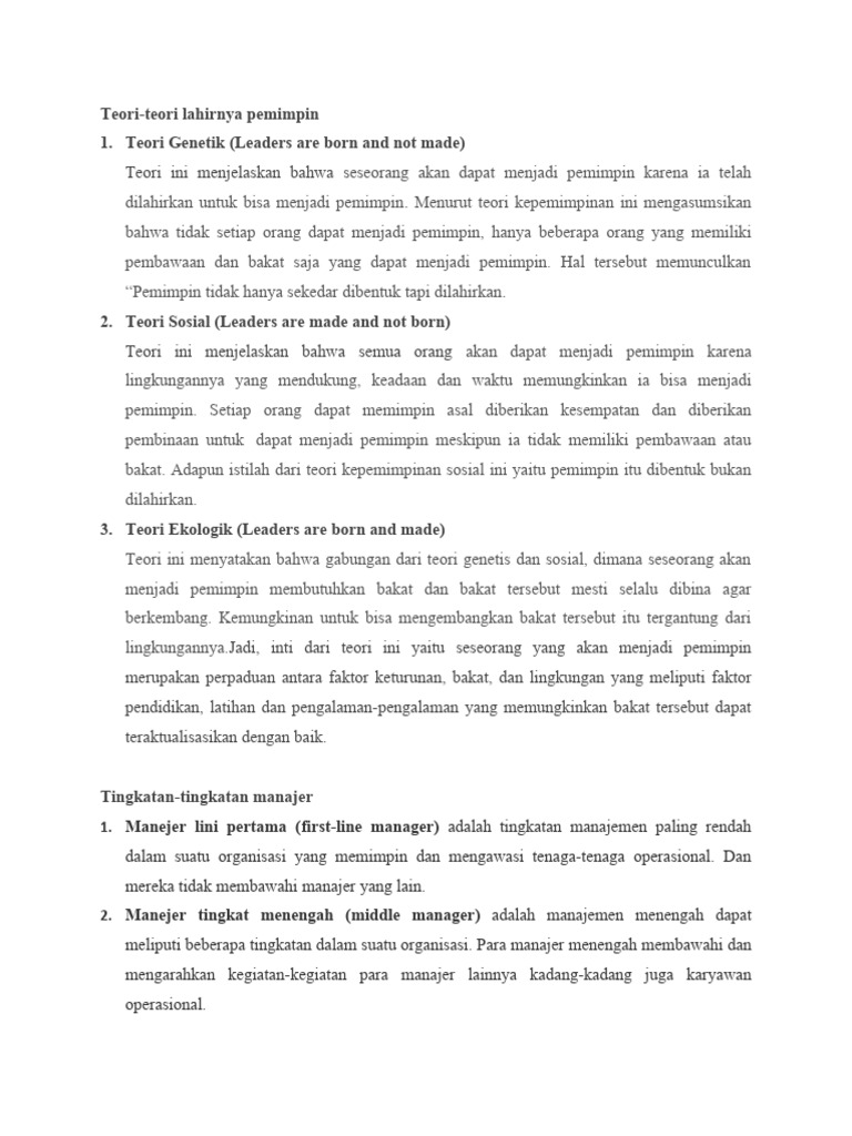 Teori Teori Lahirnya Pemimpin | PDF