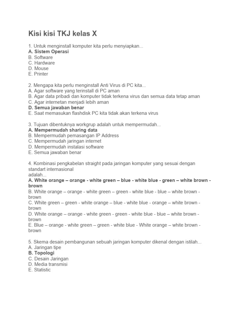 Kisi Kisi TKJ Kelas X | PDF