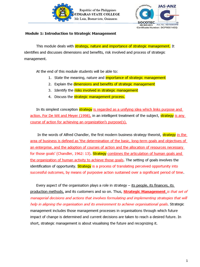 CBMEC-Module 1 | PDF | Strategic Management | Strategic Planning