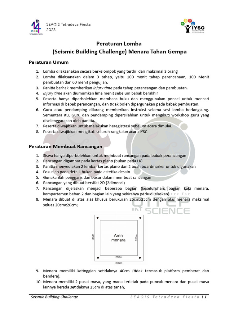 Peraturan Lomba Menara Tahan Gempa - Update | PDF