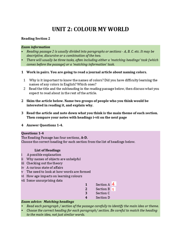 UNIT 2 Reading | PDF | Word | Color