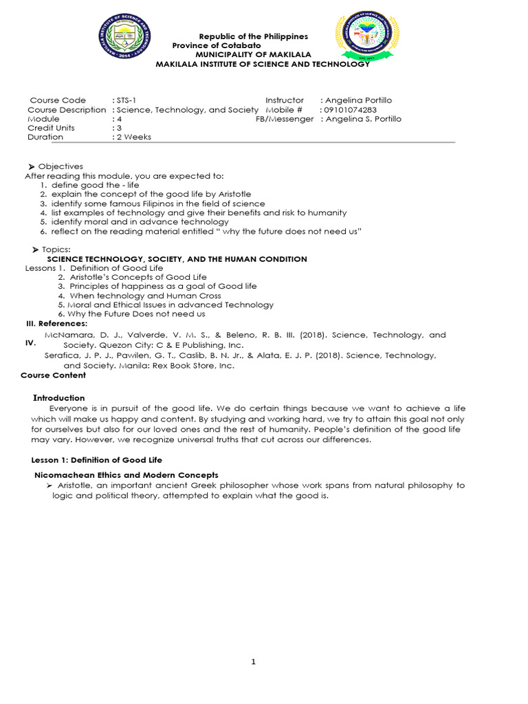 STS 1 Module 4 | PDF | Happiness