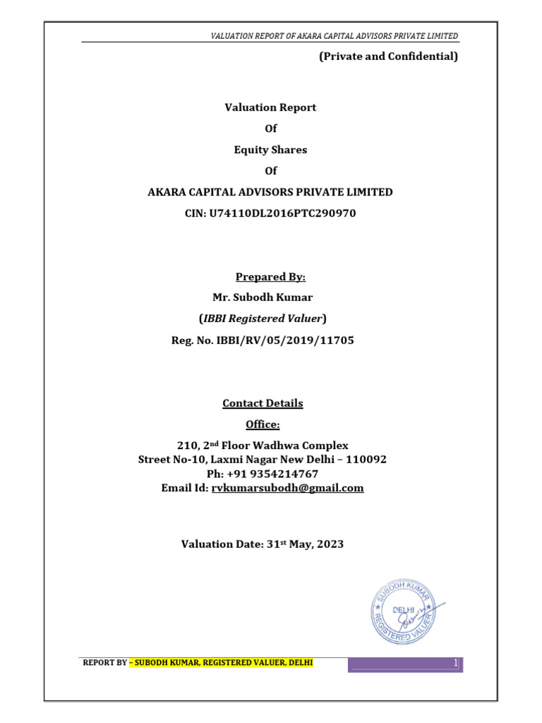 Valuation Report for Akara Capital Advisors | PDF | Valuation (Finance ...