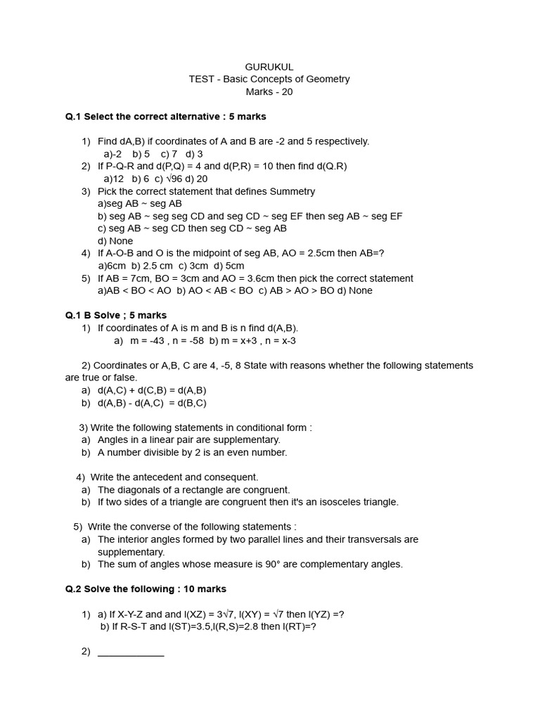 9th Geometry - 1 | PDF | Triangle | Line (Geometry)
