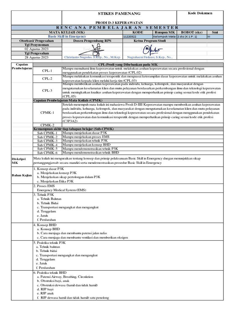 RPS Basic Skill in Emergency 23-24 | PDF
