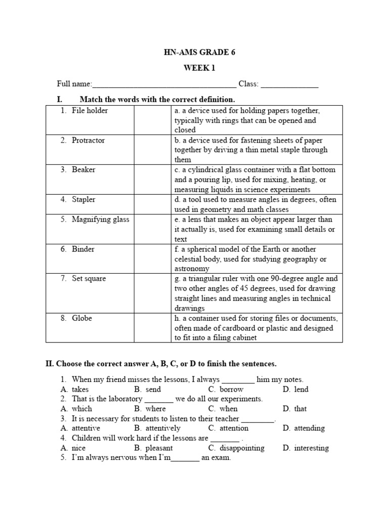 Worksheet 1 - Grade 6 | PDF