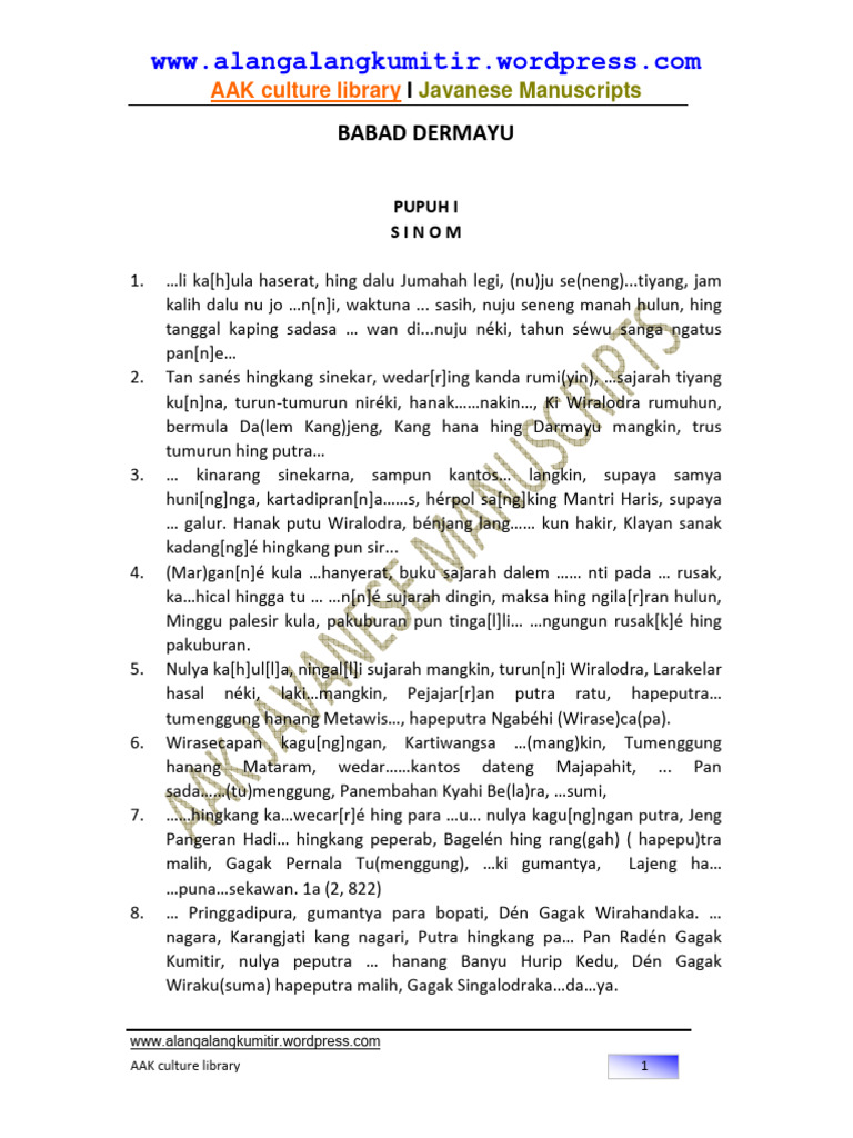 Babad Dermayu: Sejarah dan Keturunan | PDF | Dewasa Muda