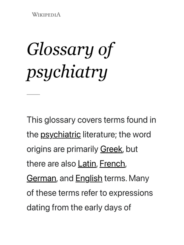 Psychiatry Terminology Glossary | PDF | Clinical Medicine | Nervous System
