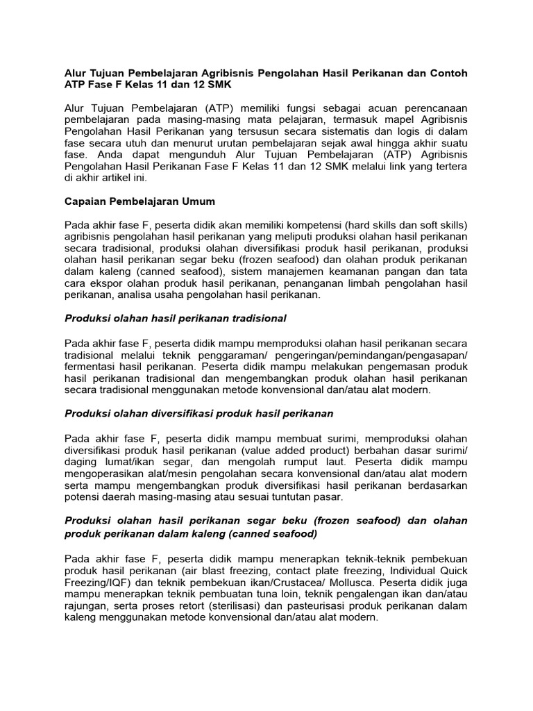 Alur Tujuan Pembelajaran Agribisnis Pengolahan Hasil Perikanan Dan ...