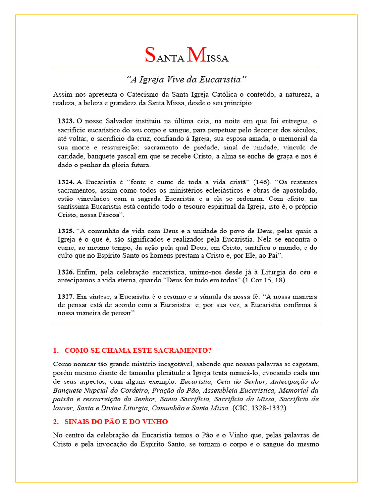 Formação Santa Missa | PDF | Eucaristia | Missa (liturgia)