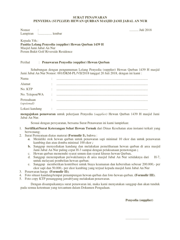 Surat Penawaran Lelang Qurban | PDF