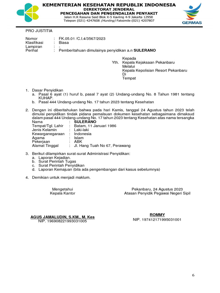 04 Surat Perintah Dimulainya Penyidikan | PDF