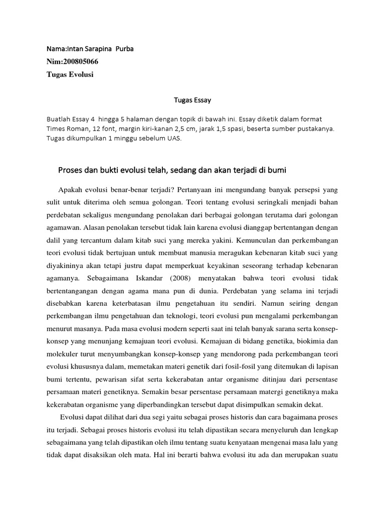 TUGAS ESSAY EVOLUSI _INTAN PURBA_200805066 (2) | PDF