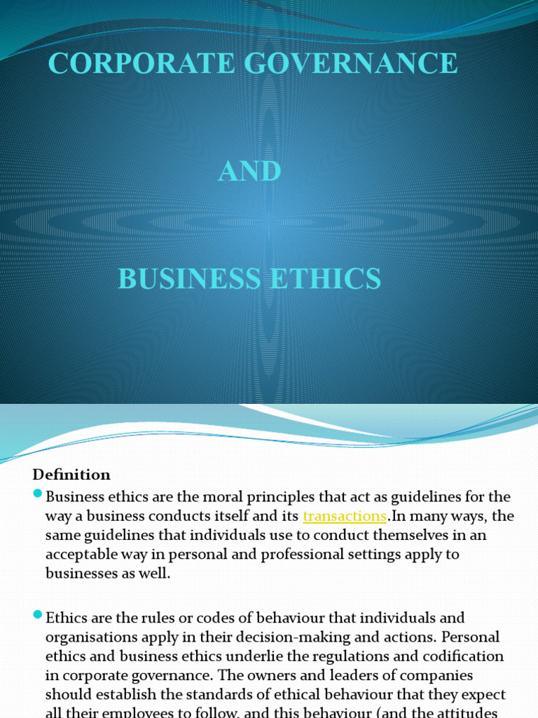 Corporate Governance and Business Ethics | PDF | Corporate Governance ...