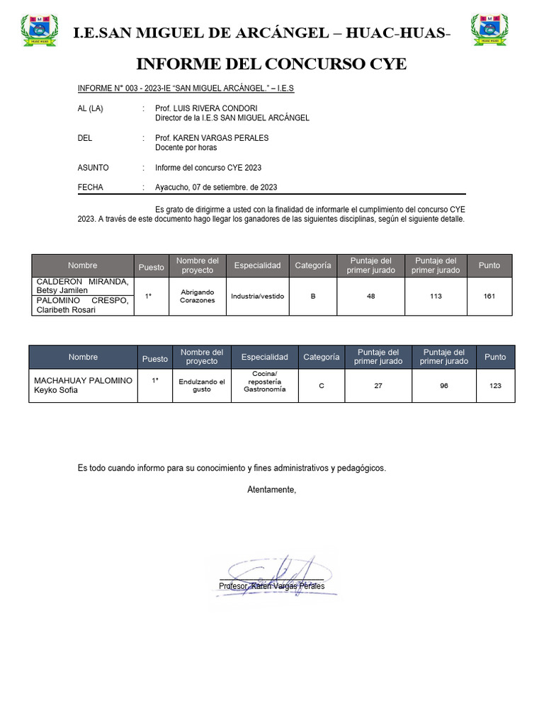 Informe Del Concurso Cye | PDF