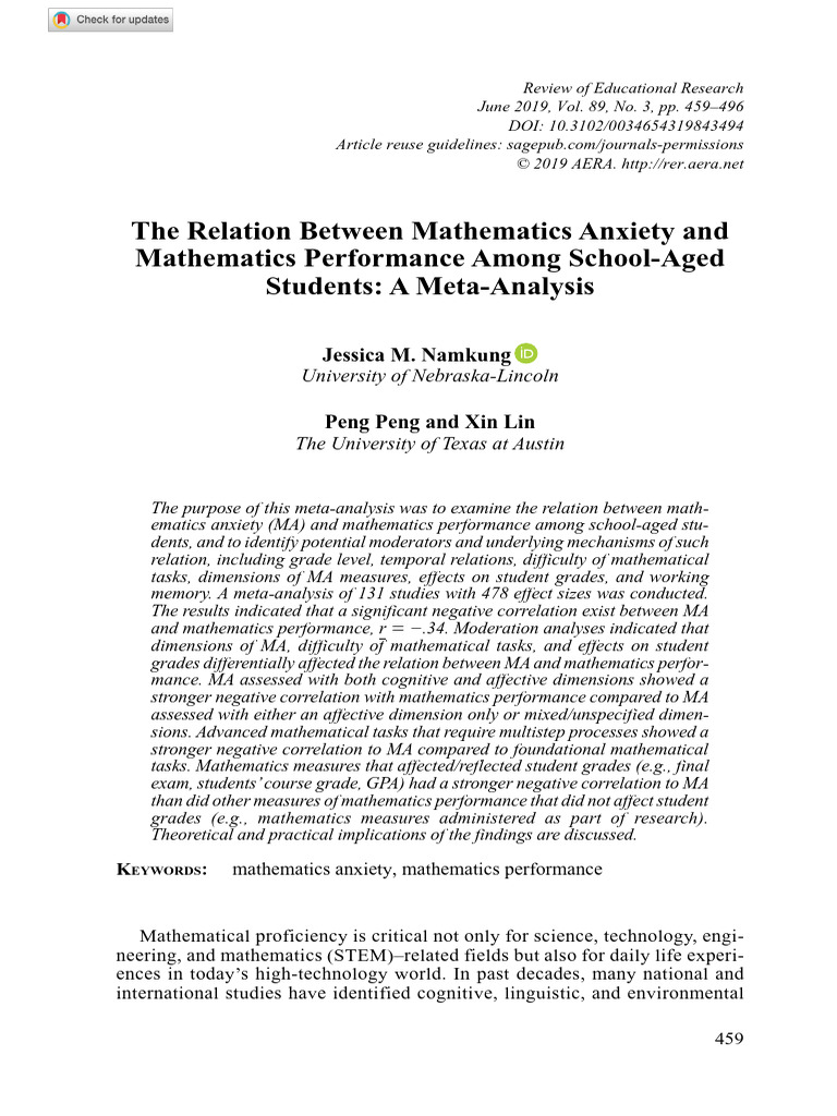 Math Anxiety's Impact on Student Performance | PDF | Working Memory ...