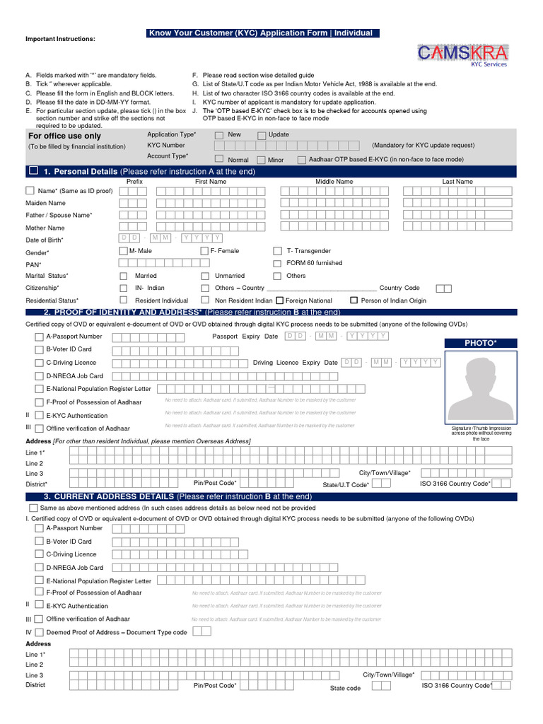 Individual KYC Application Form Guide | PDF | Identity Document ...