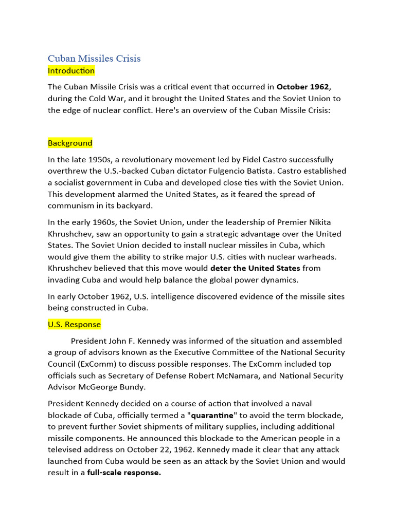 Cuban Missiles Crisis | PDF | Cuban Missile Crisis | Soviet Union ...