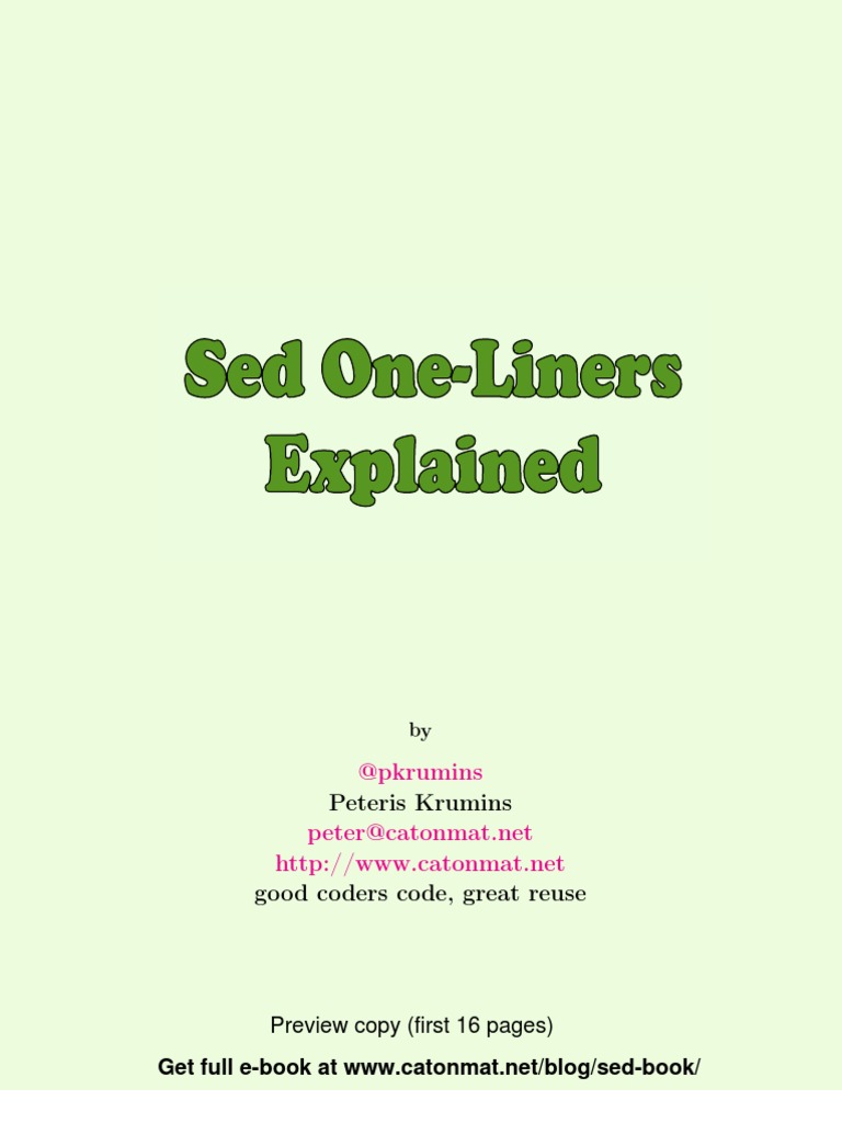 Sed One Liners Explained Preview Copy Pdf Regular Expression Notation