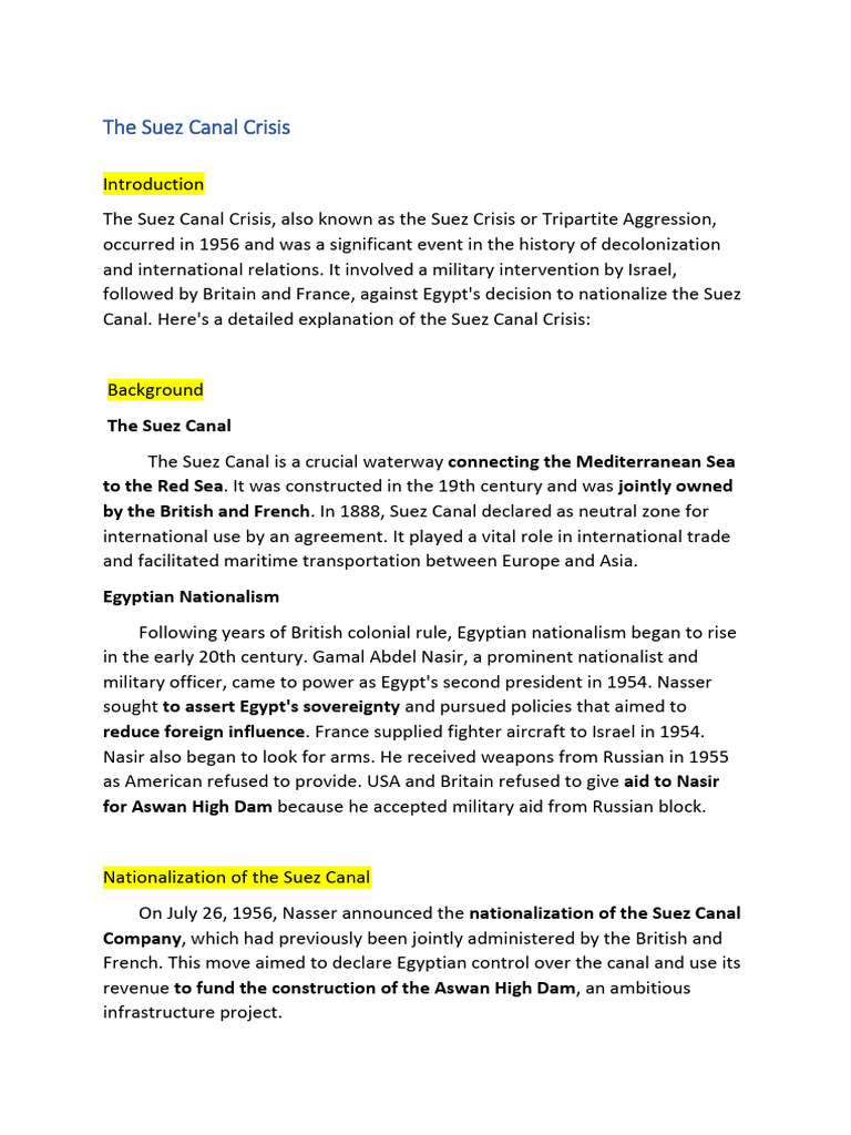 The Suez Canal Crisis | PDF | Suez Crisis | Suez Canal