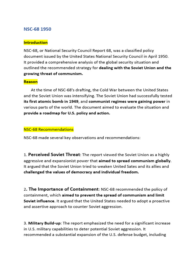 NSC 68 | PDF | Containment | International Relations