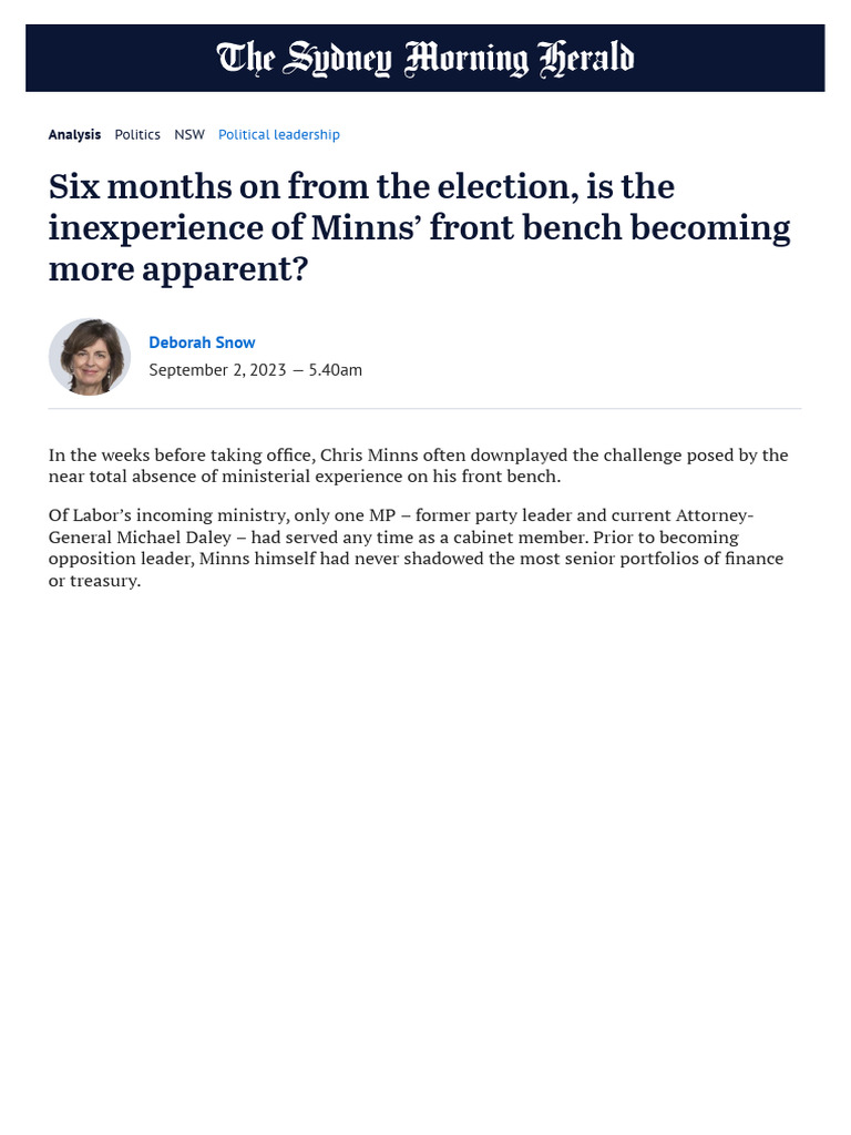 Six Months On From The Election, Is The Inexperience of Minns' Front ...