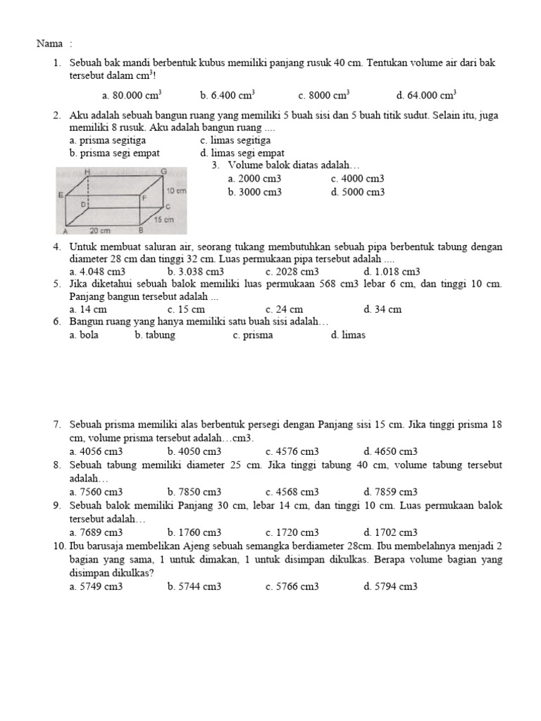 Soal MTK Kelas 6 | PDF