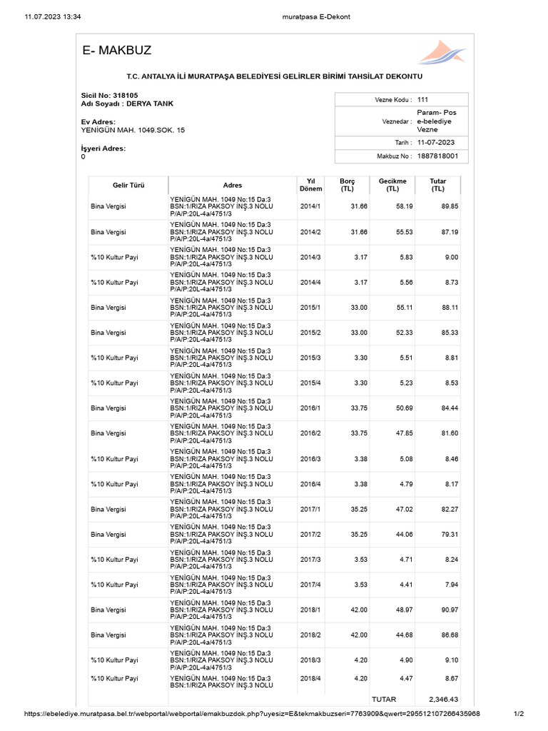 Muratpasa E-Dekont | PDF