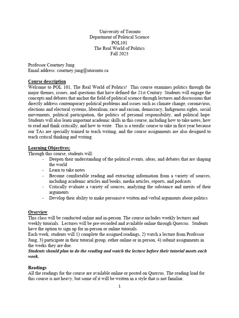 POL 101 Syllabus Fall 2023 | PDF | Lecture | Plagiarism