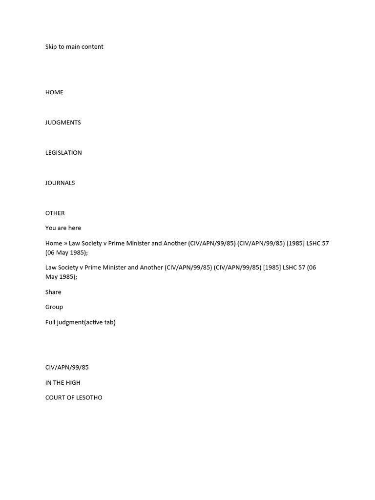 Law Society of Lesotho V Prime Minister of Lesotho | PDF | Judge ...