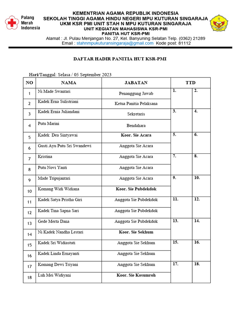 Absensi Panitia | PDF