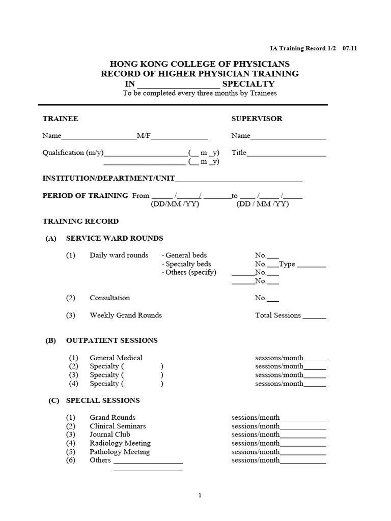 Higher Physician Training Record | PDF | Thesis | Medicine