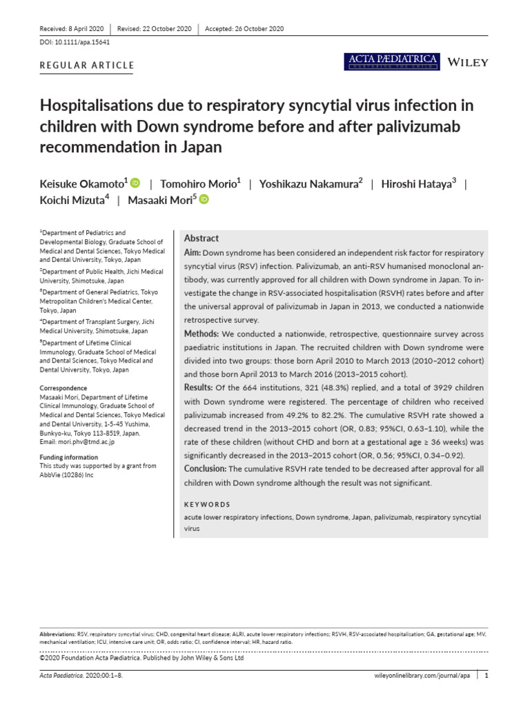Hospitalisations Due To Respiratory Syncytial Virus Infection in | PDF ...