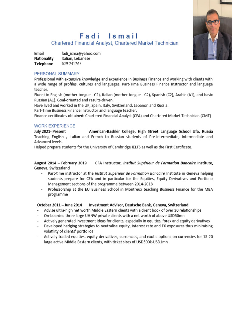 Fadi Ismail CV-4 | PDF | Economies | Investing