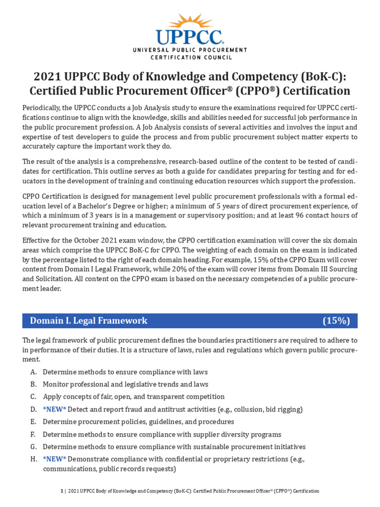 2021 Uppcc Bokc Cppo Crosswalk | PDF | Procurement | Professional Certification