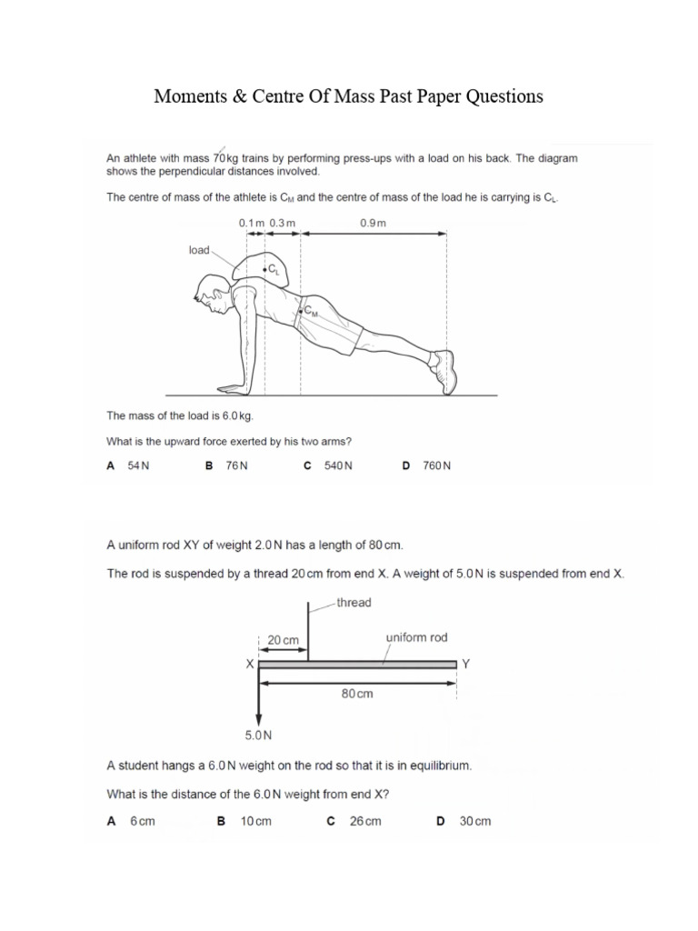 Cie Igcse Physics 0625 Moments & Centre of Mass Past Paper Questions | PDF