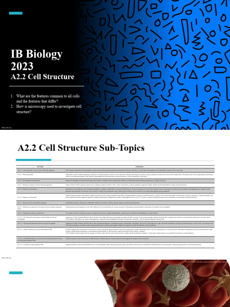 06 - IB Biology 2023 New Syllabus A2.2 Cell Structure PowerPoint ...