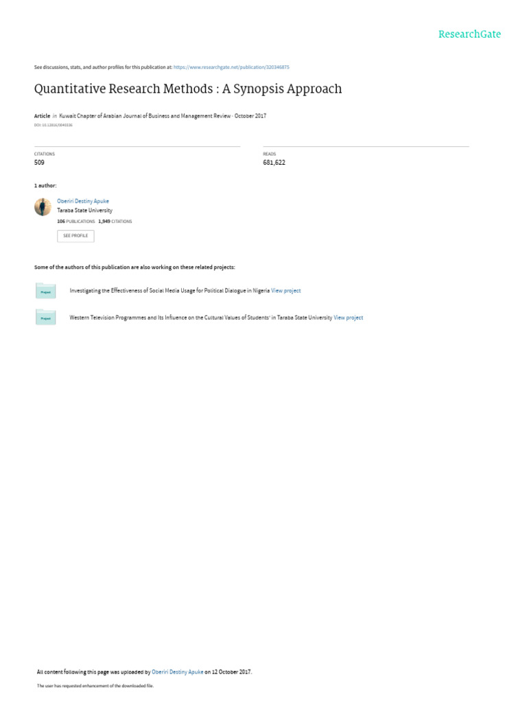Quantitative Research a Synopsis Approach | PDF | Quantitative Research ...