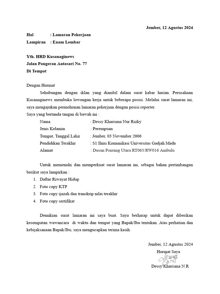 Contoh Surat Lamaran | PDF