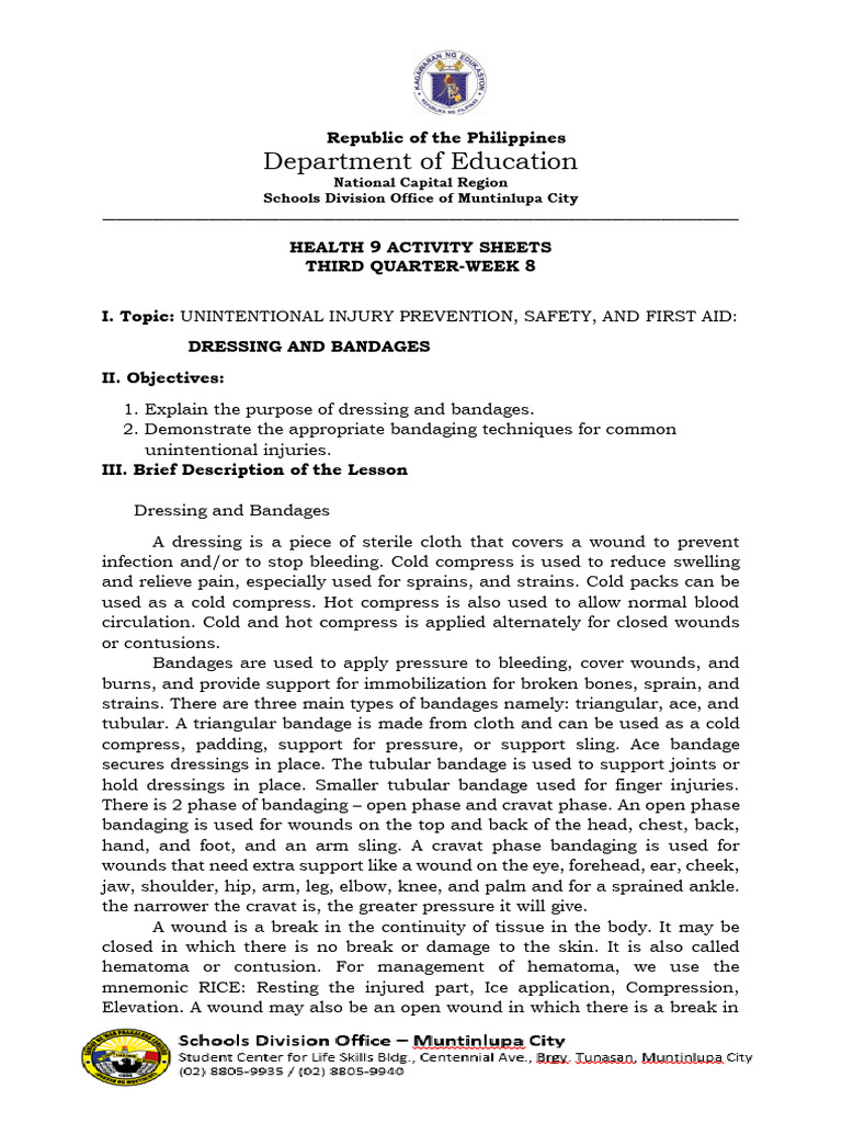 Health 9 Week 8 Activity Sheets Q 3 Final | PDF | Wound | Injury