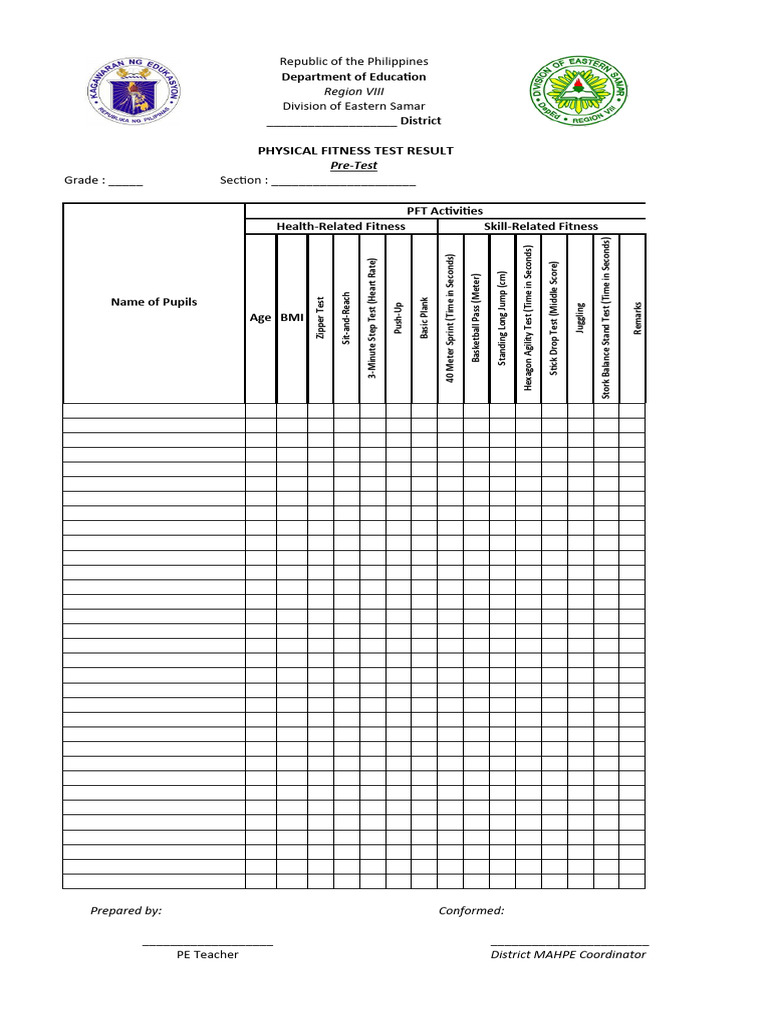 RPFT Consolidation Report Template | PDF | Physical Fitness | Physical ...