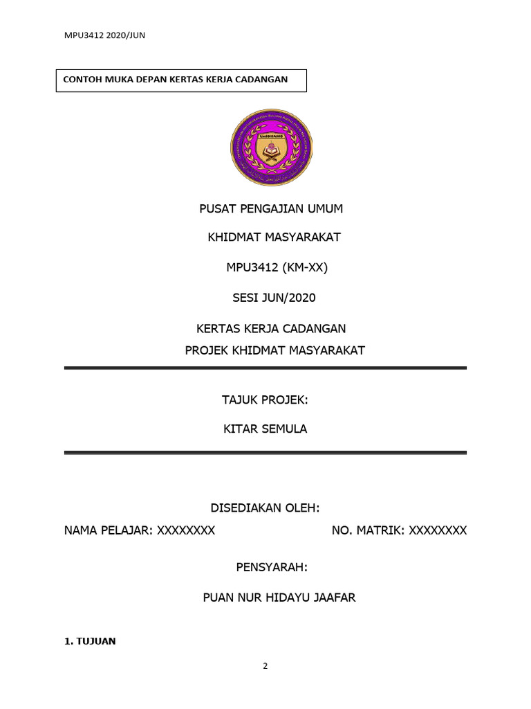 Contoh Cover Kertas Cadangan | PDF