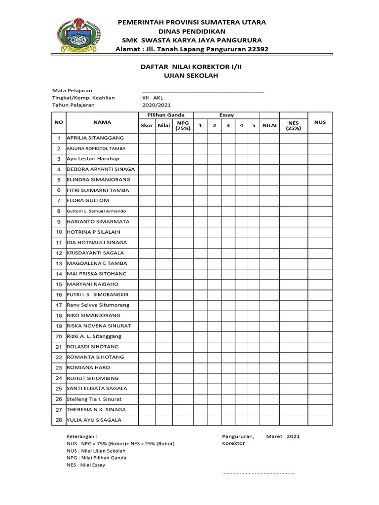 Format Nilai Us | PDF