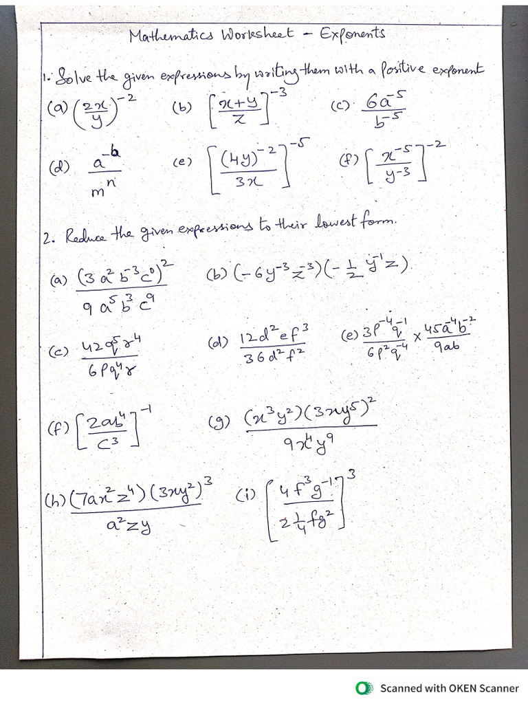 Exponents Worksheet | PDF